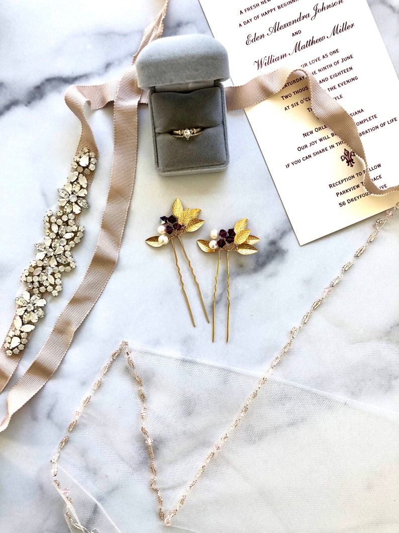 Amethyst Crystal & Pearl Hair Pins 1 Amethyst and Gold | Etsy