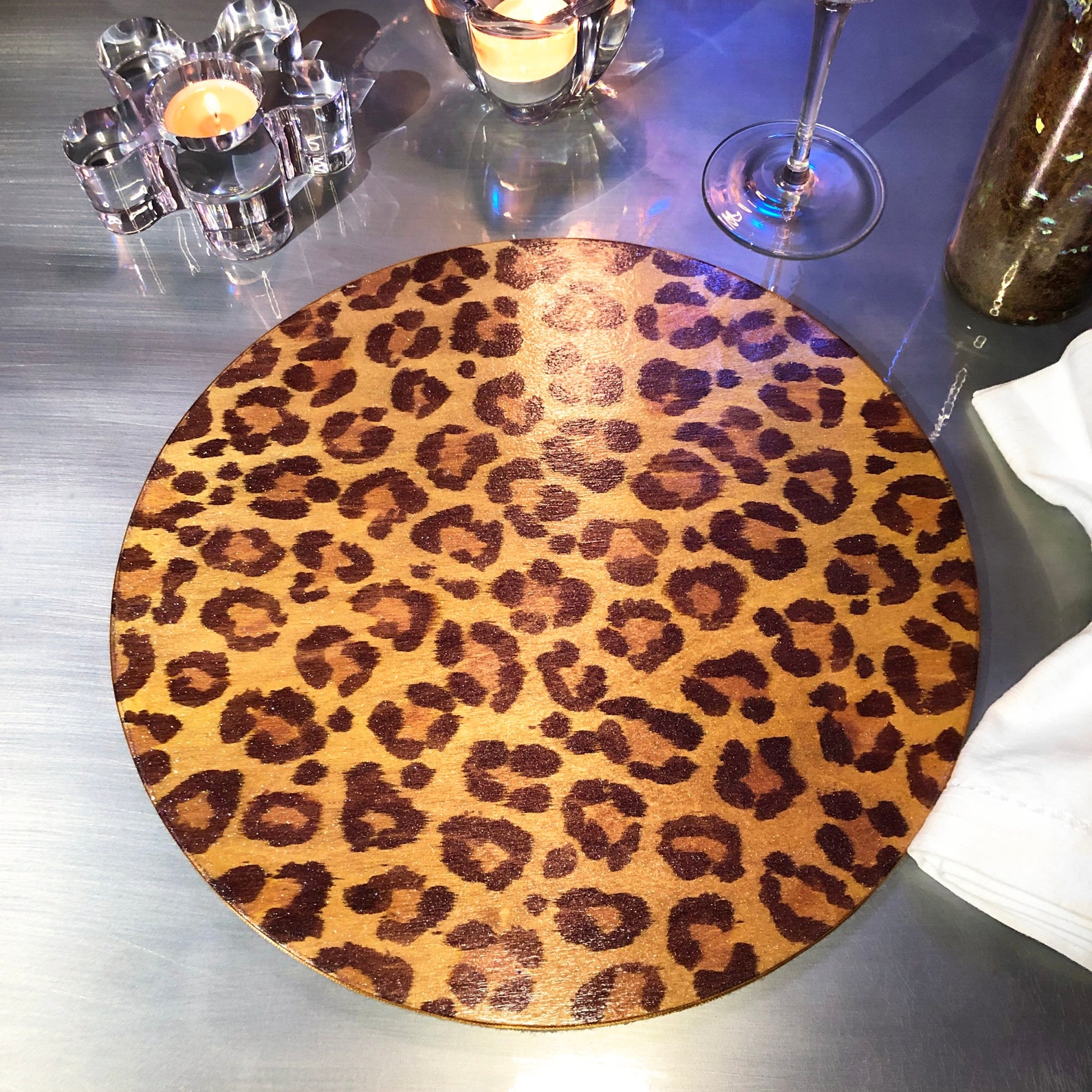 Leopard Print Wood Chargers / Round Placemats Shimmering - Etsy