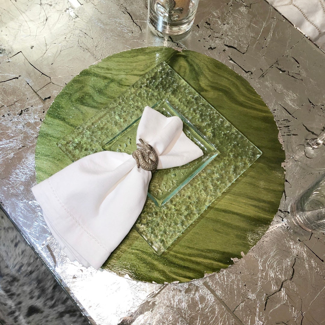 Olive Green Wood Chargers / Round Placemats Shimmering Gloss Finish and ...