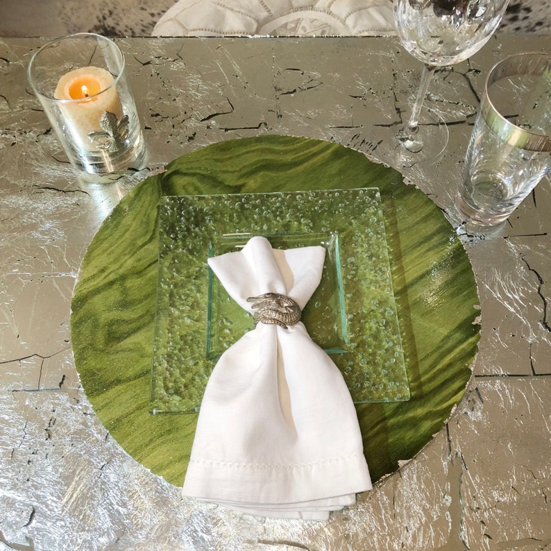 Olive Green Wood Chargers / Round Placemats Shimmering Gloss - Etsy