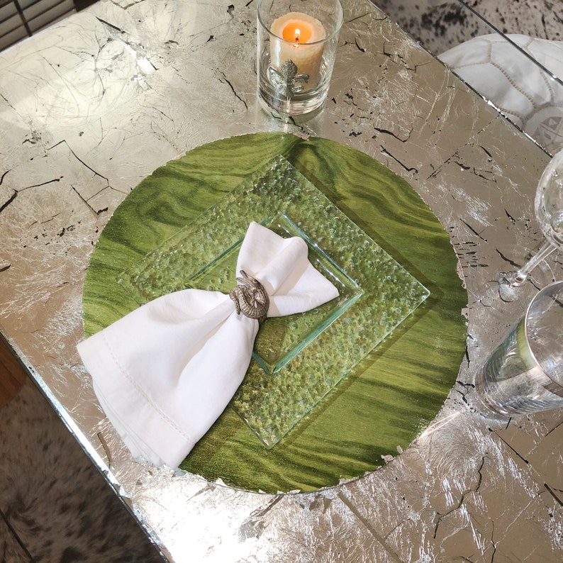 Olive Green Wood Chargers / Round Placemats Shimmering Gloss - Etsy