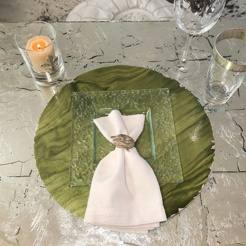 Olive Green Wood Chargers / Round Placemats Shimmering Gloss - Etsy