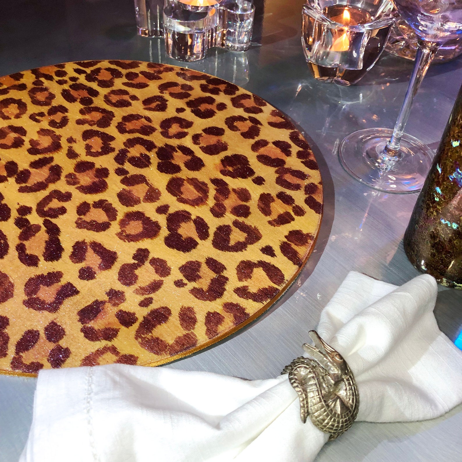 Leopard Print Wood Chargers / Round Placemats Shimmering - Etsy