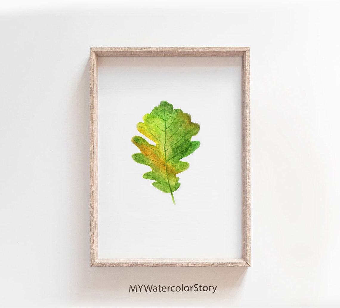 Oak Leaf Wall Art, Digital Download Print, Fall Oak Print, Watercolor ...