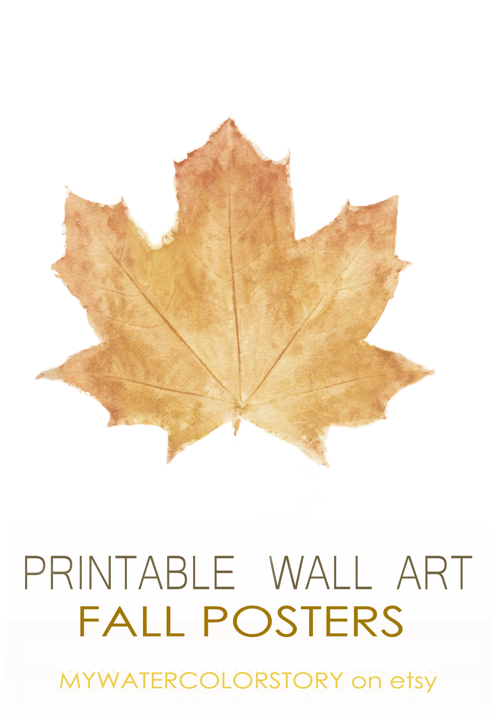 Fall Maple Leaf Wall Art, Watercolor Maple Leaf Painting, Printable ...