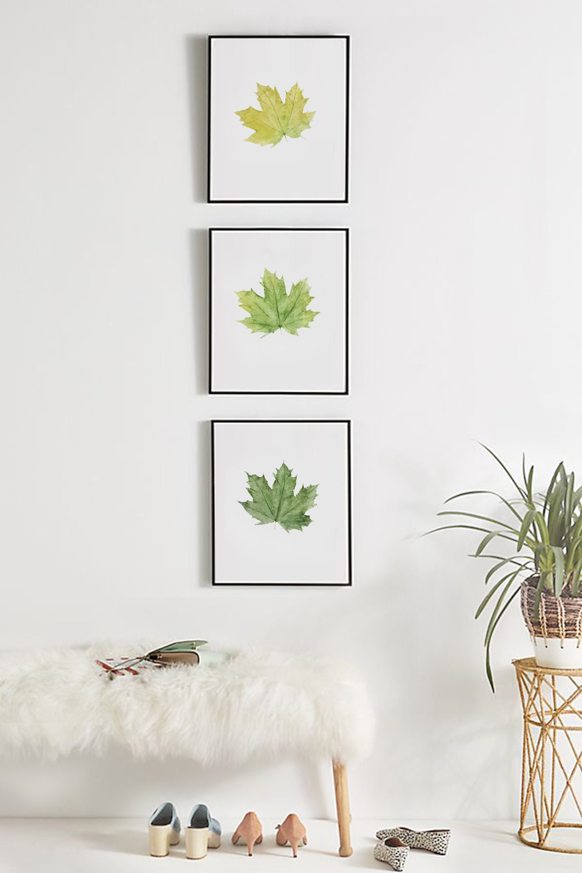 Sets of 3 Maple Leaves Wall Art, Watercolor Tree Leaf Print, Digital ...