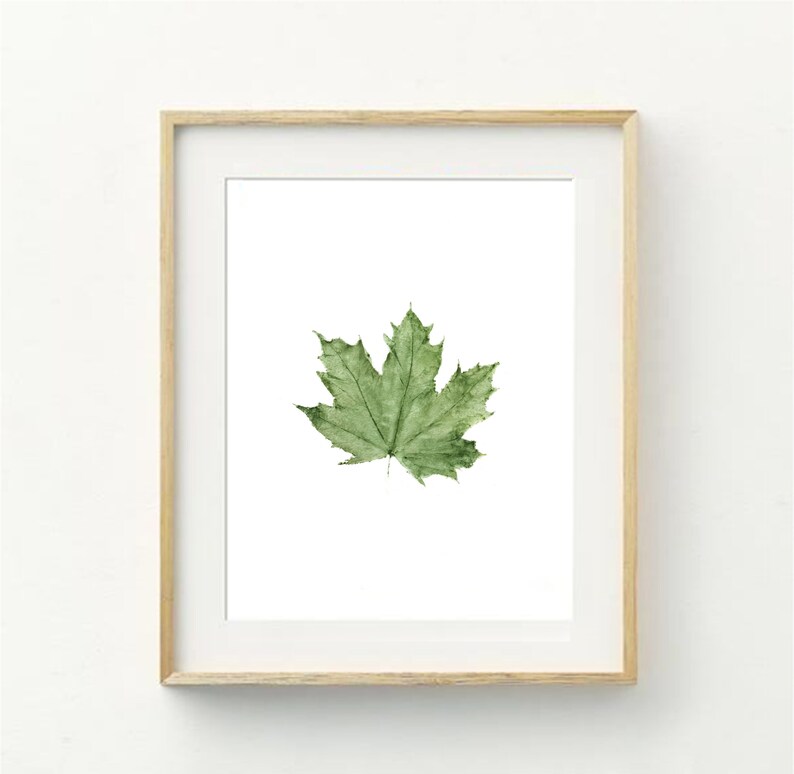 Green Maple Leaf Wall Art, Watecolor Maple Painting Artwork, Leaf ...
