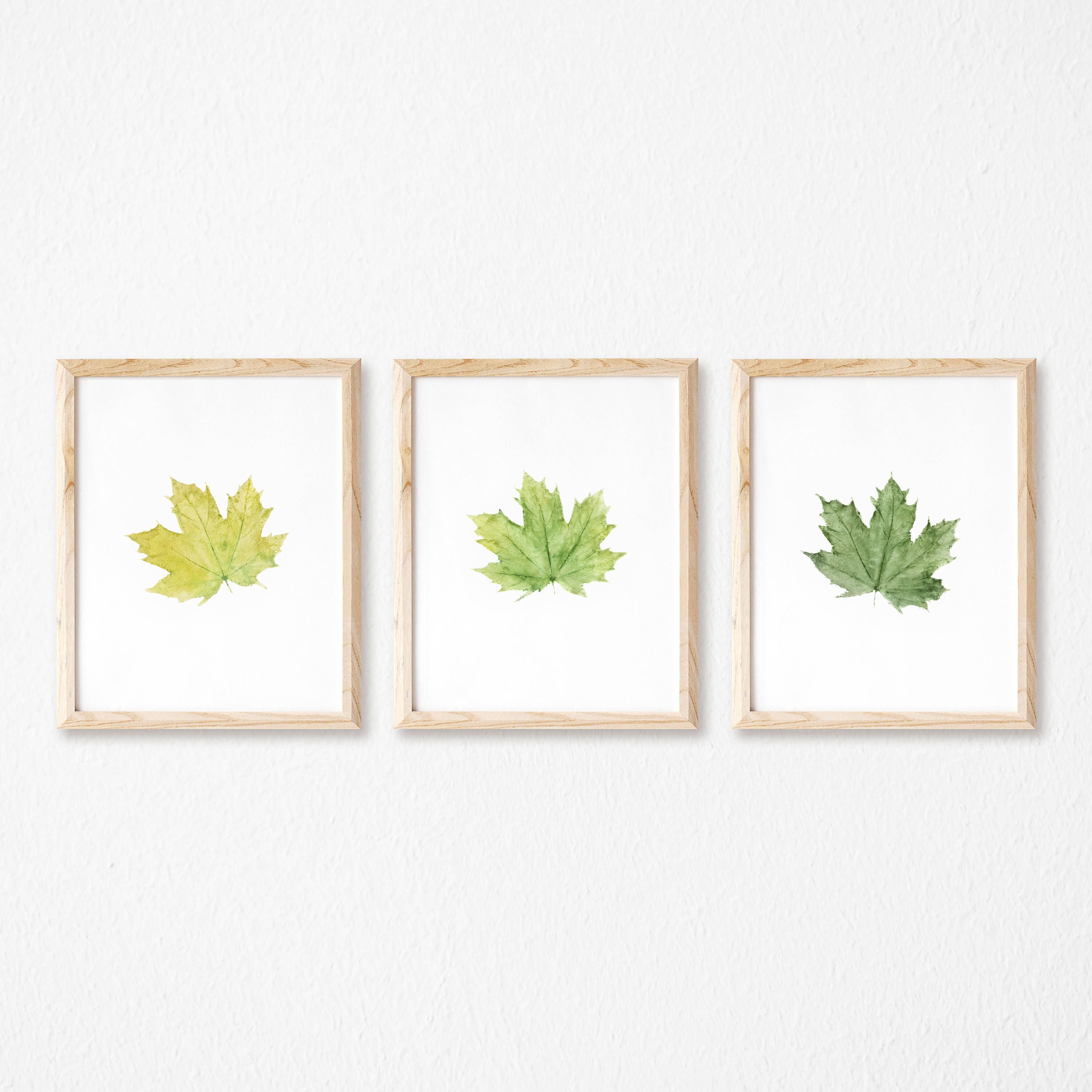 Green Maple Leaf Wall Art, Watecolor Maple Painting Artwork, Leaf ...