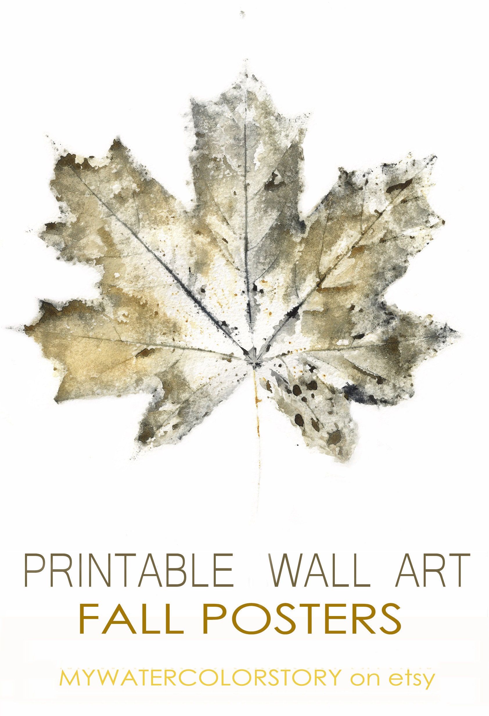 Fall Watercolor Leaf Wall Art, Autumn Poster, Maple Leaf Print ...