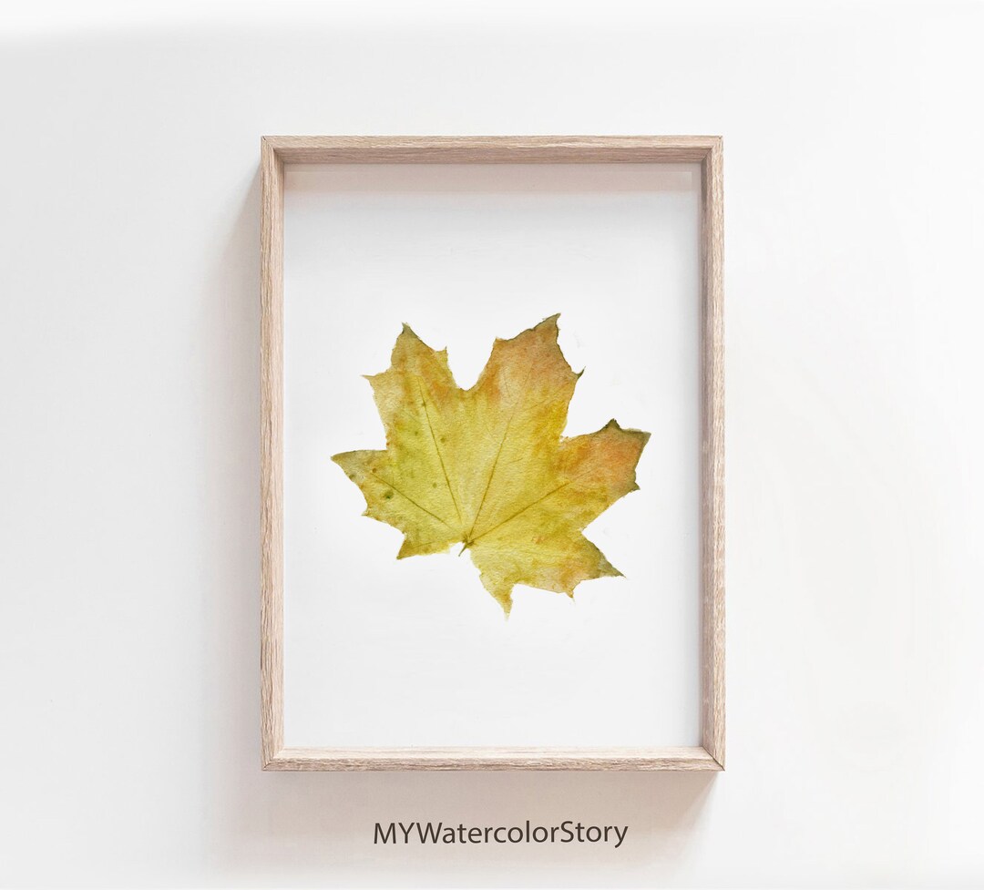 Fall Maple Leaf Art Print, Leaf Poster, Shades of Yellow Painting ...