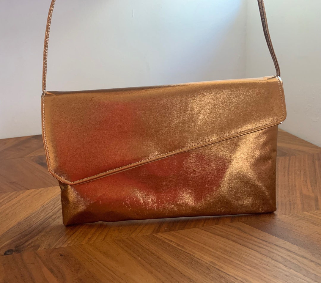 70s Disco Clutch Purse With Strap / Metallic Bronze Gold Bag - Etsy