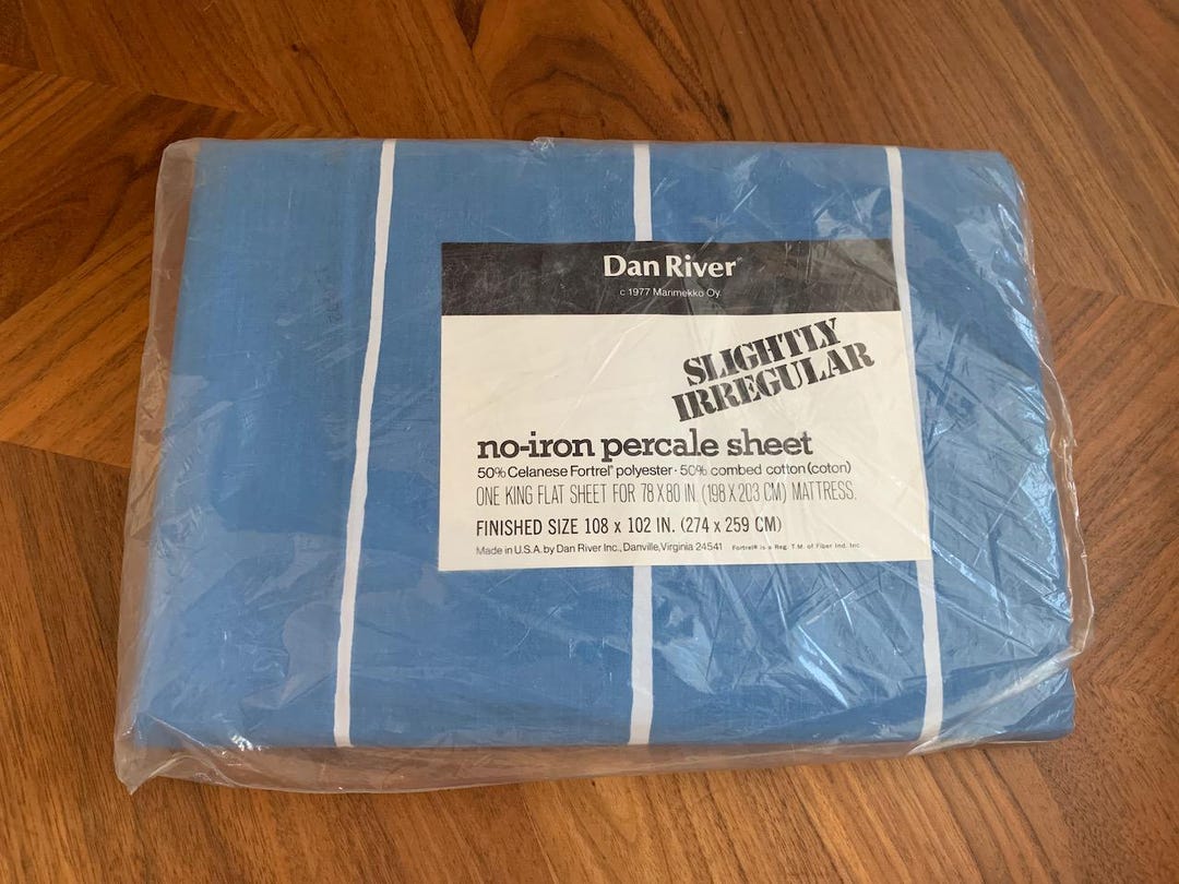 1977 Marimekko NOS King Flat Top Sheet / Blue Pinstripe / NIP Dan River ...