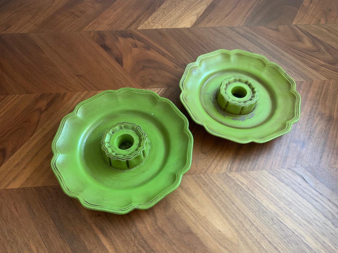 70s Avocado Green Designcraft Candle Sticks / Set of 2 / Retro MCM ...