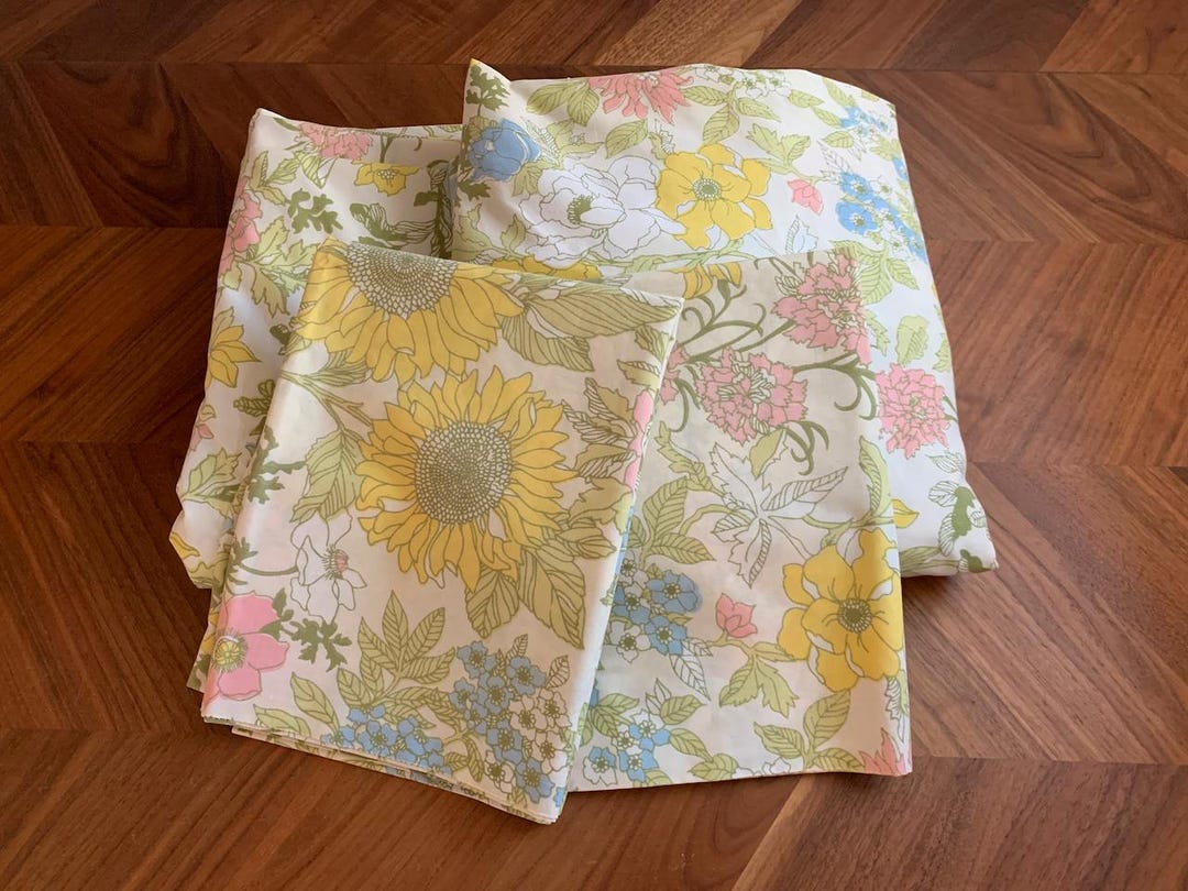 70s MCM Floral Full Sheet Set by Cannon: Cotswolds Sunflowers - Etsy