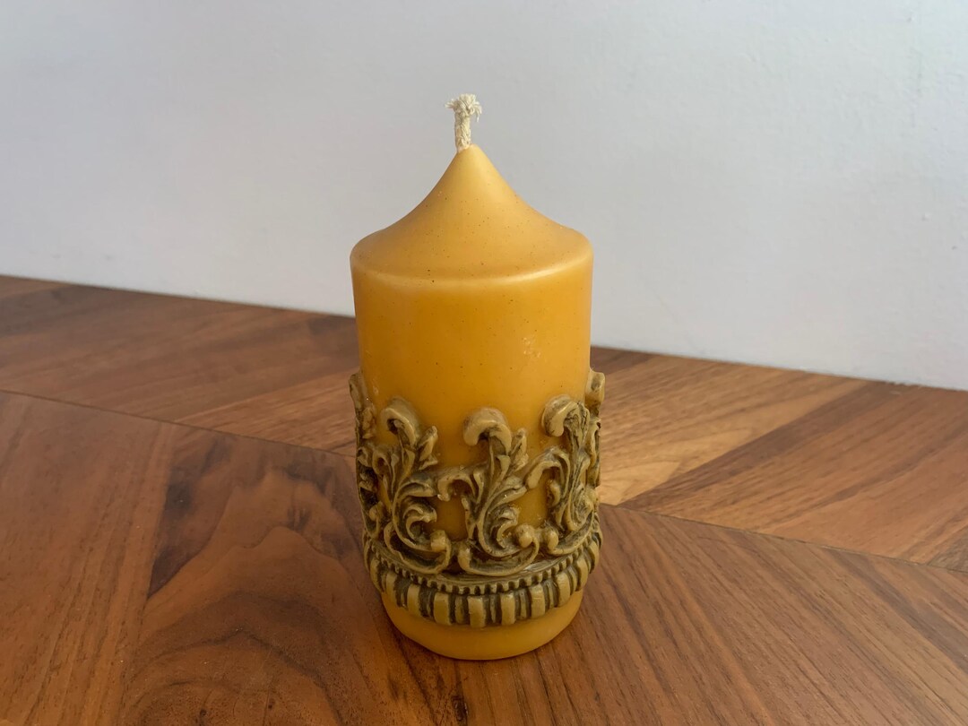 Vintage 70s Pillar Candle With Floral Wax Decoration Christmas Holidays ...