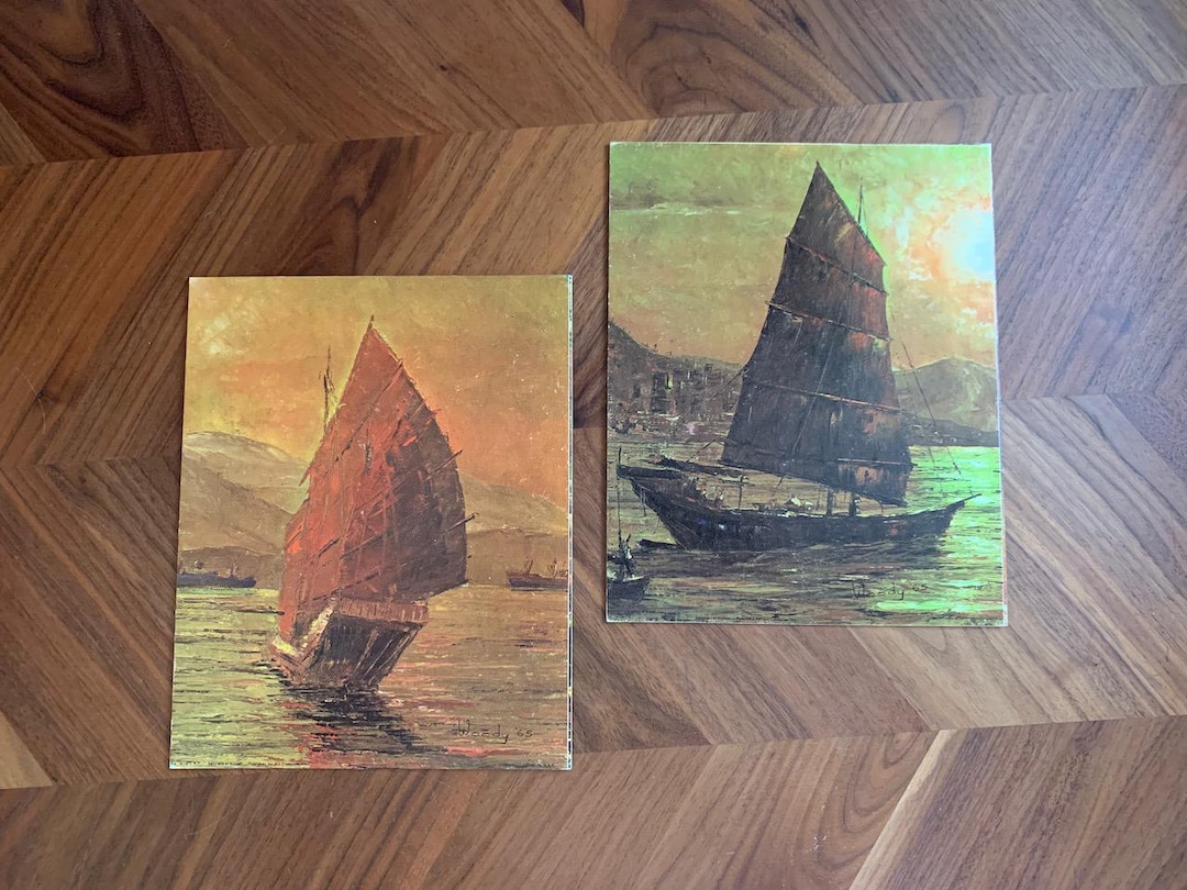 Vintage 70s Wall Art / Abstract Seascape Ships / MCM Retro Kitsch Art ...
