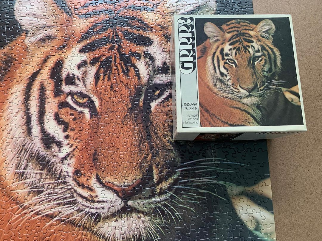 Vintage GRRR! Parker Puzzle Tiger 728 Pc COMPLETE 1970s Retro Jungle ...