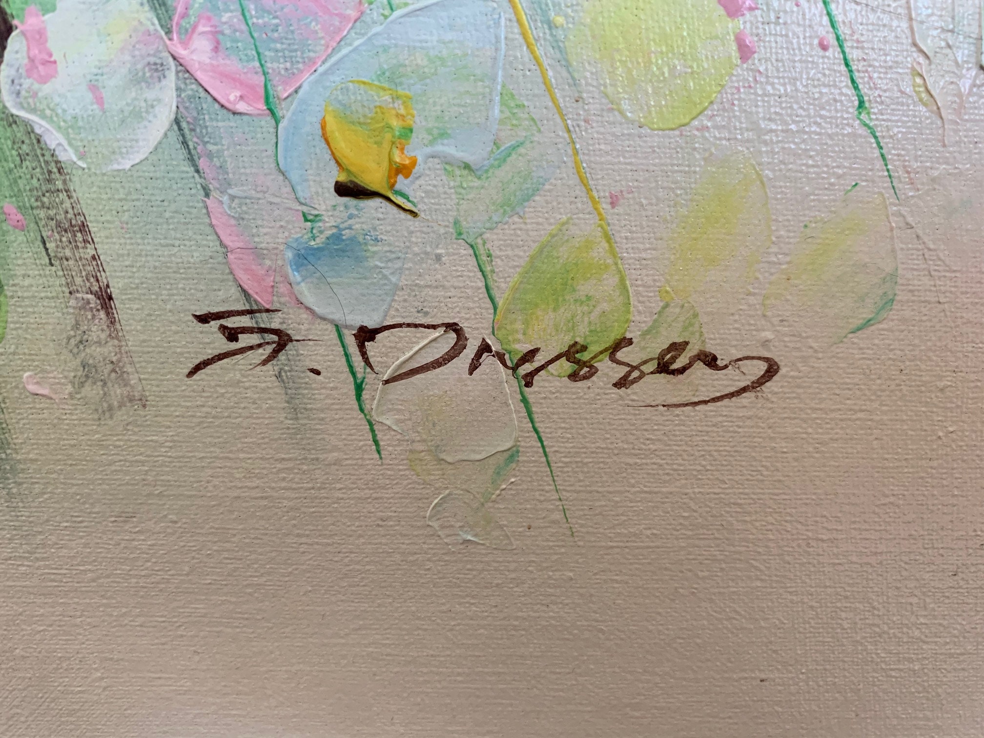 60s 70s Vintage MCM Flower Painting With Gold Frame / Acrylic on Canvas ...