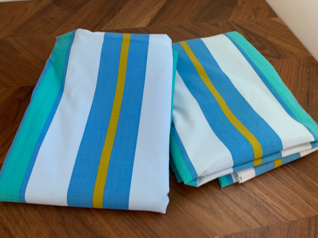 70s Vintage Striped Sheets CUTTERS: Sewing Project Fabric, Blue Teal ...