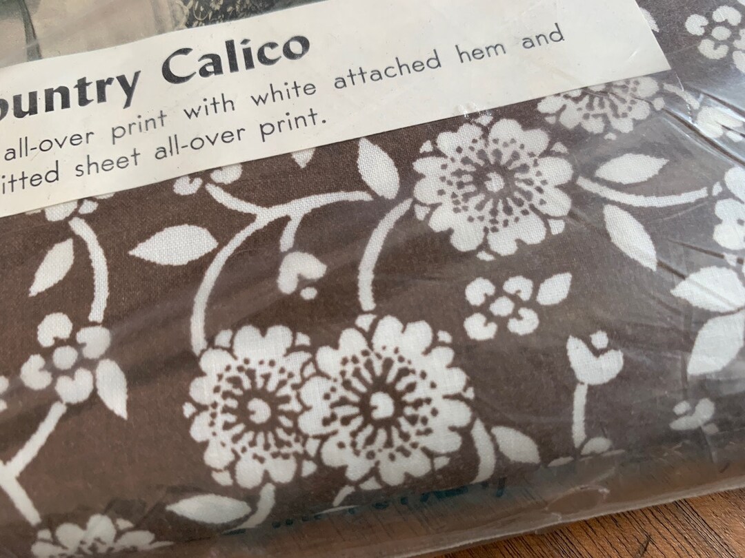 Country Calico Twin Flat Top Sheet / Brown Floral With Lace Trim ...