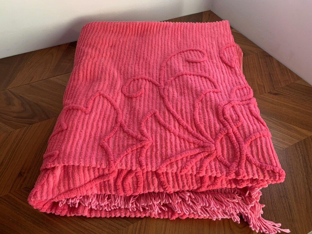 MCM Hot Pink Chenille Bedspread / Vintage Retro Floral Duvet Cover or ...