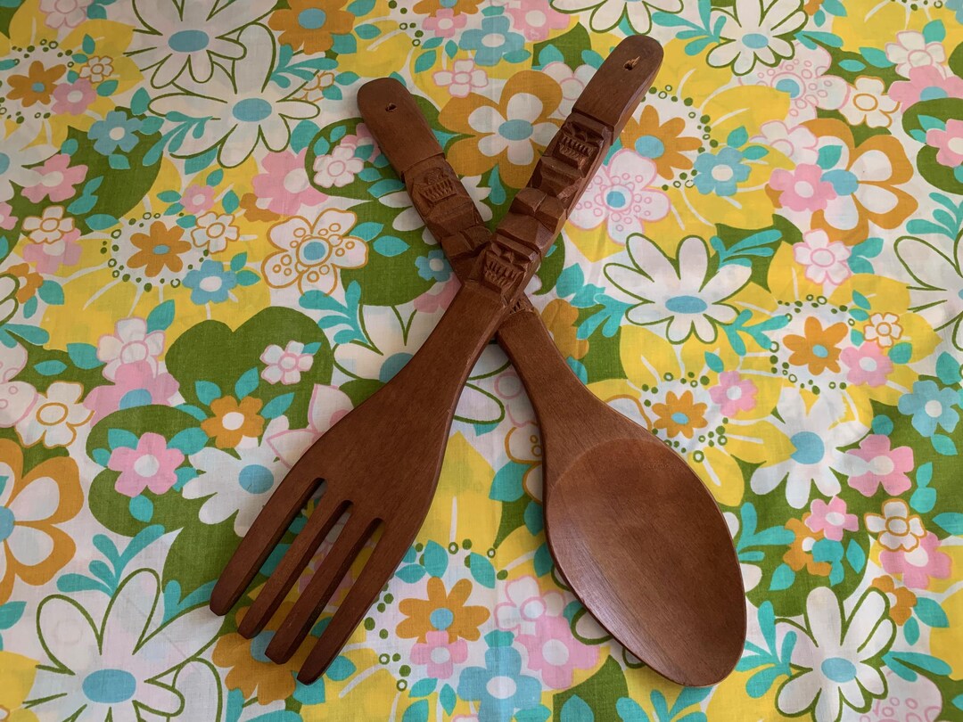 Vintage Giant Tiki Fork and Spoon Retro 60s 70s Wall Decor Wooden ...
