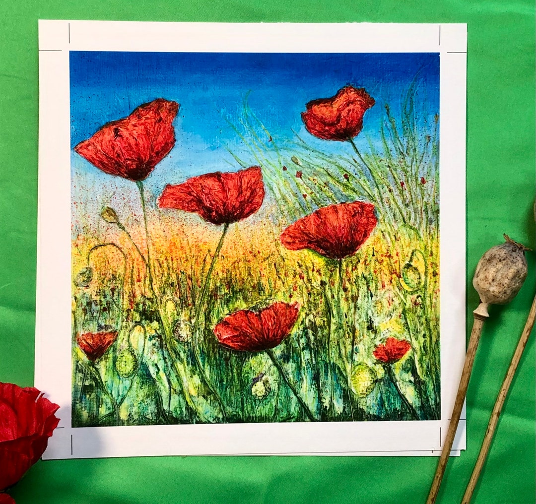 Red Poppy Art Print, Botanical Field of Poppies Floral Wall Art, Poppy ...