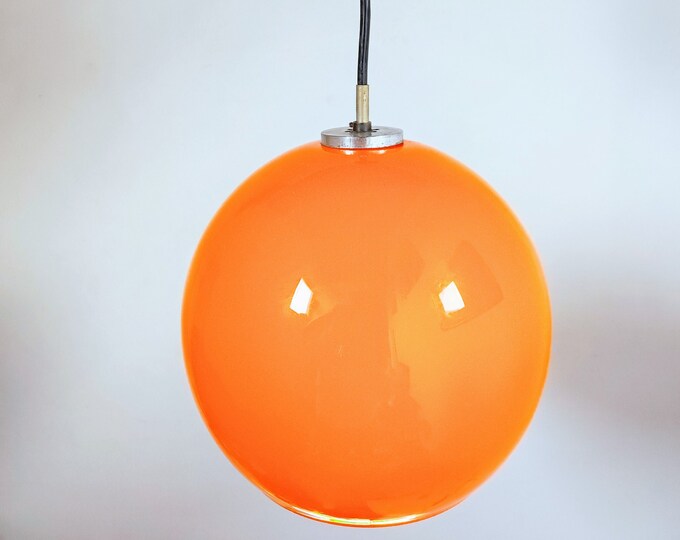 Vintage Cased Glass 70's Ceiling Lamp / Retro Pendant Light/ Orange ...