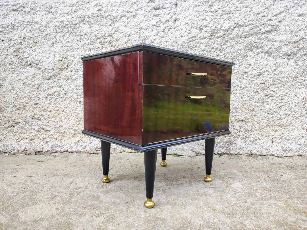 Vintage Varnished Bedside Table/ Mid Century/ Nightstand Storage ...