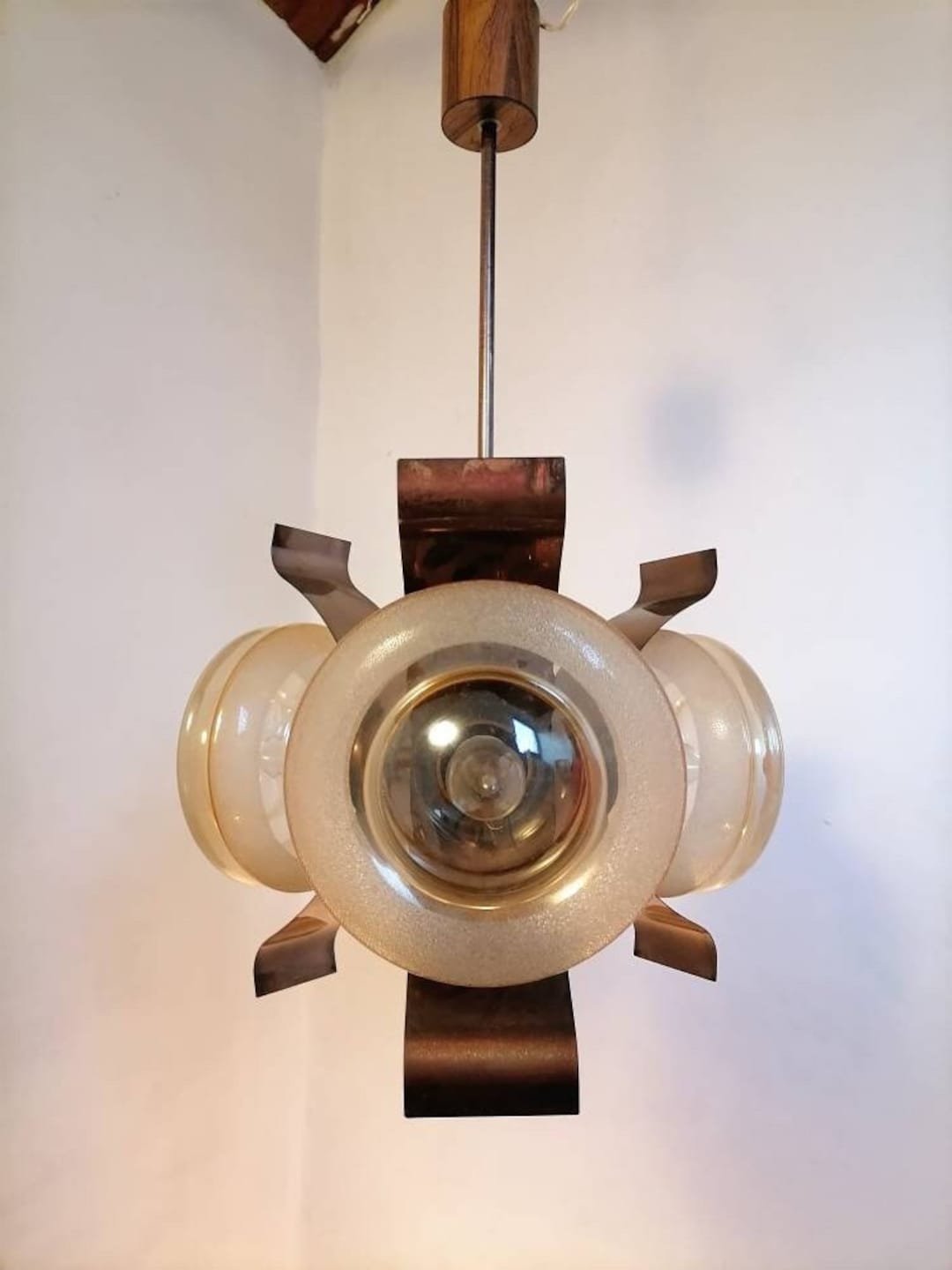 Vintage Modern Ceiling Lamp / Three Amber Bulb Chandelier / Modern ...