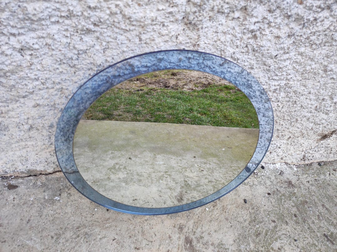 Vintage Mid Century Modern Round Mirror / Plastic Bathroom Round Mirror ...