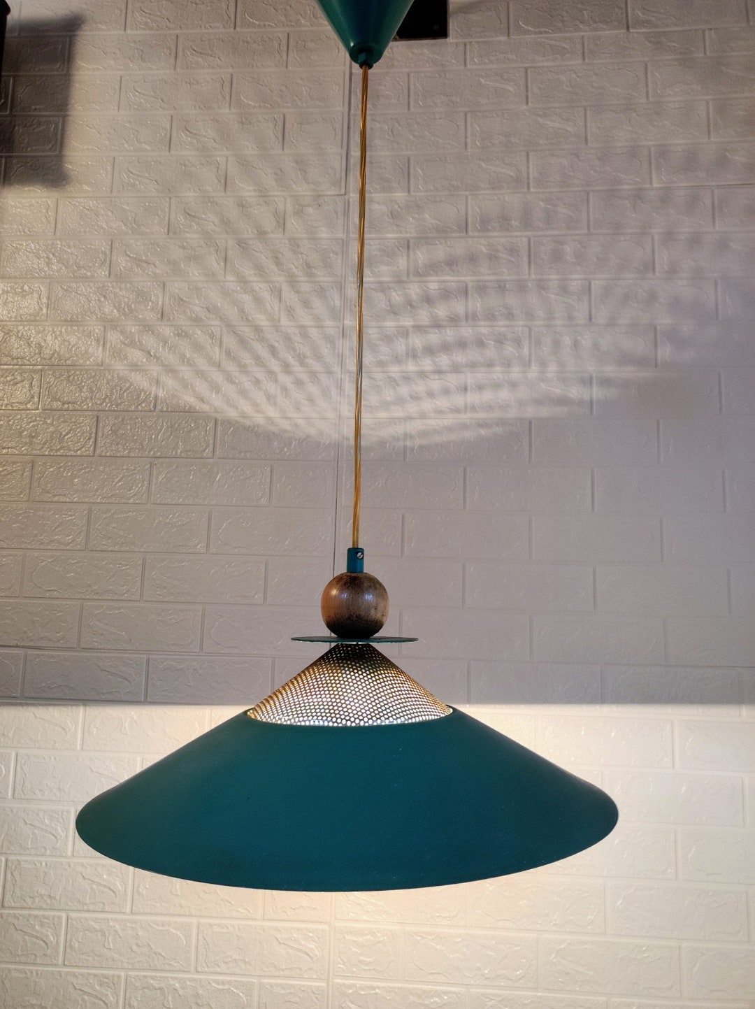 Vintage Metal Saucer Ceiling Light / Retro Green Ceiling Light /mid ...