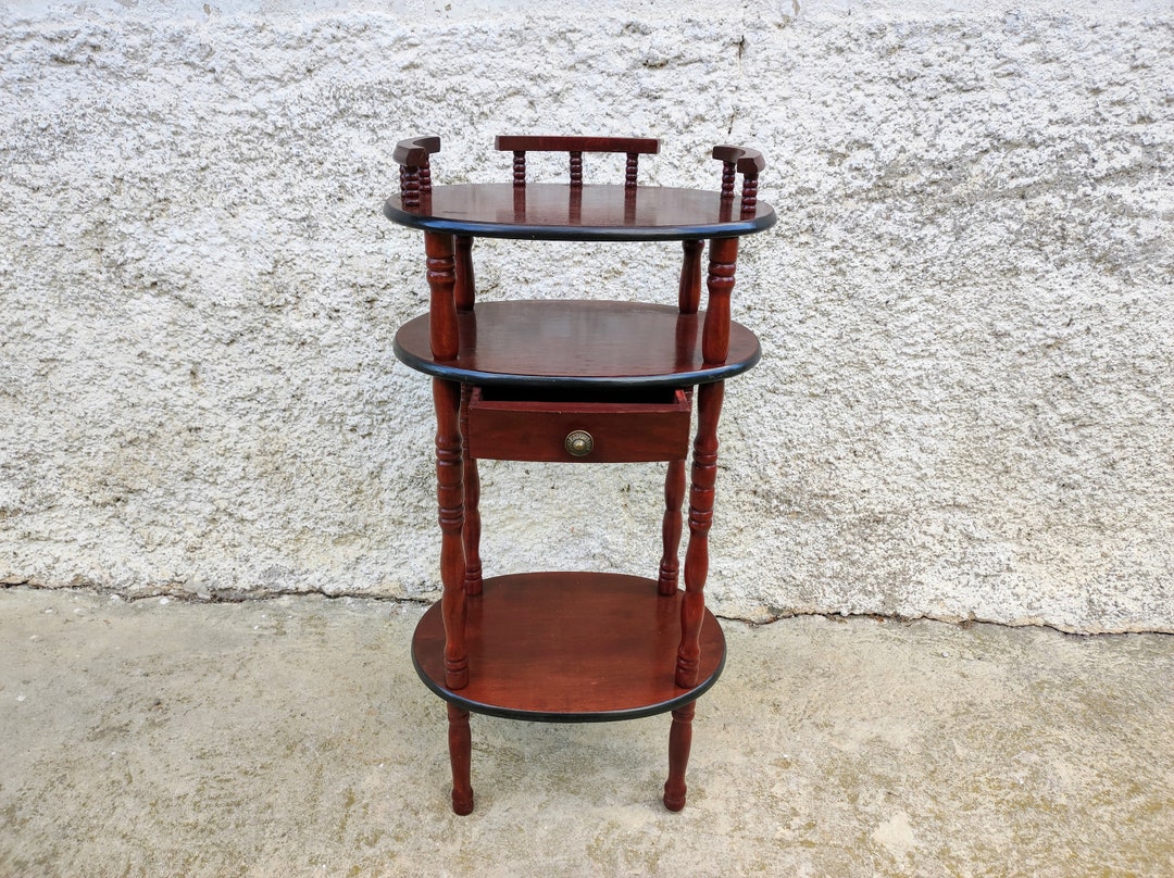 Vintage Phone Stand /wooden Stand / Retro Stand / Oval Telephone Table ...