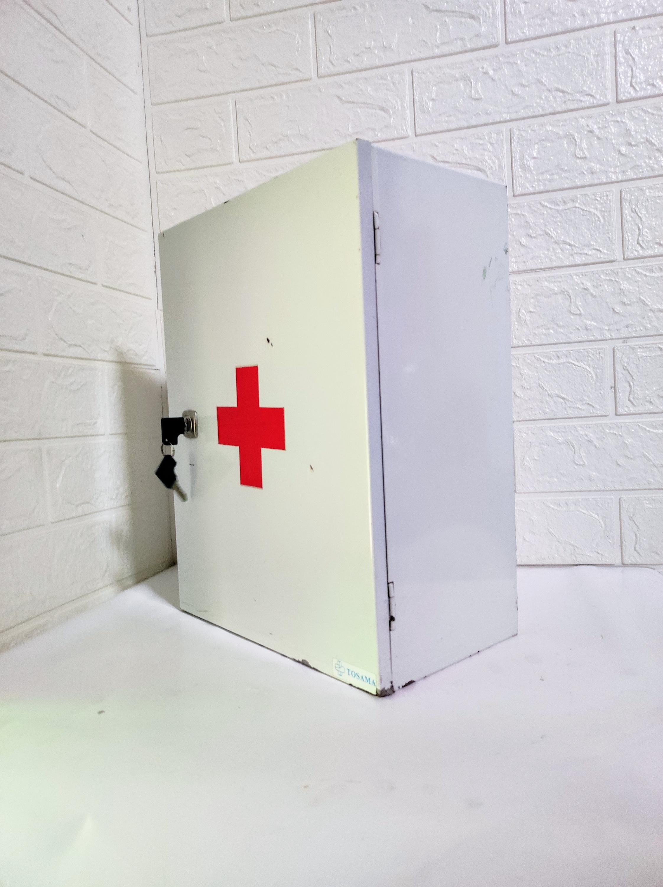 Vintage Medical Locker / Metal First Aid Cabinet / Red Cross Cabinet ...