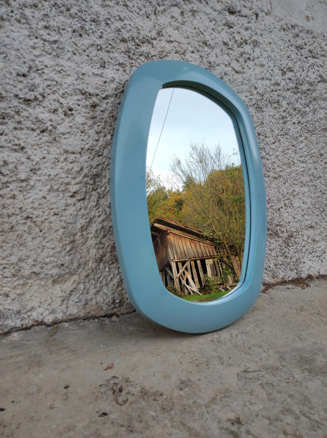 Vintage Blue Plastic Mirror/ Retro Bathroom Mirror/ Mid Century Mirror ...