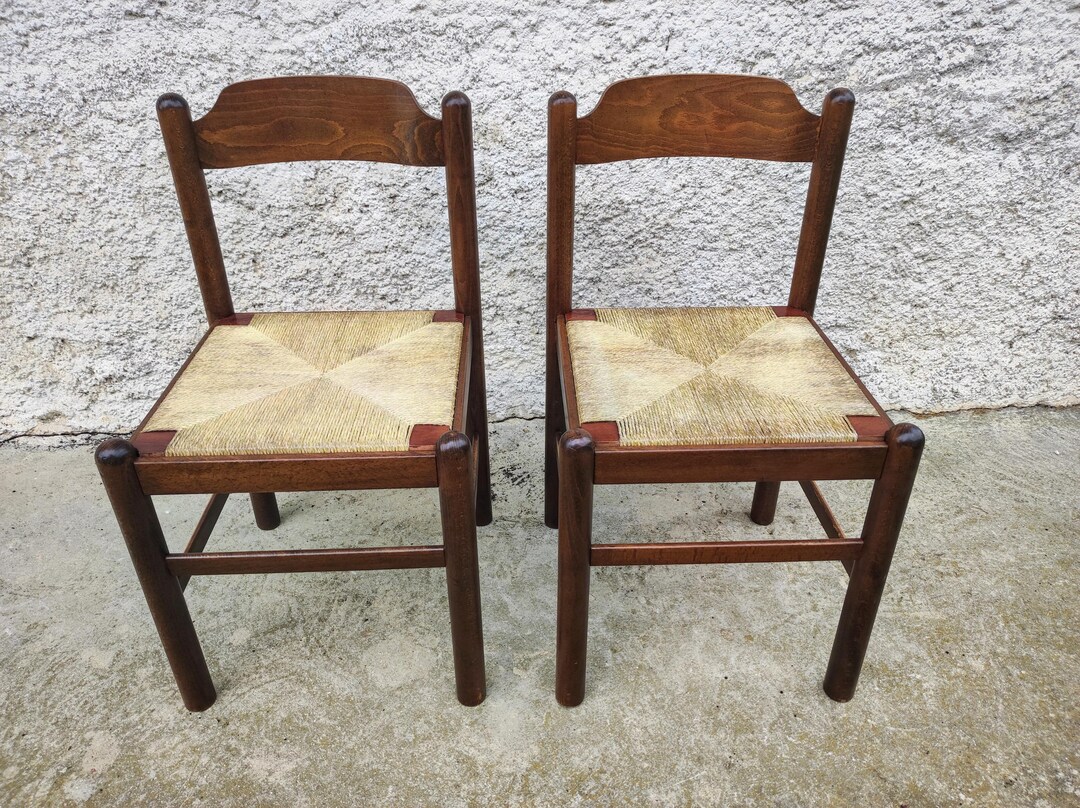 Vintage Pair of Wooden Desk Chairs/ Dining Chairs With Rope Seats ...