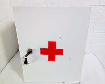 Vintage Medical Locker / Metal First Aid Cabinet / Red Cross Cabinet ...