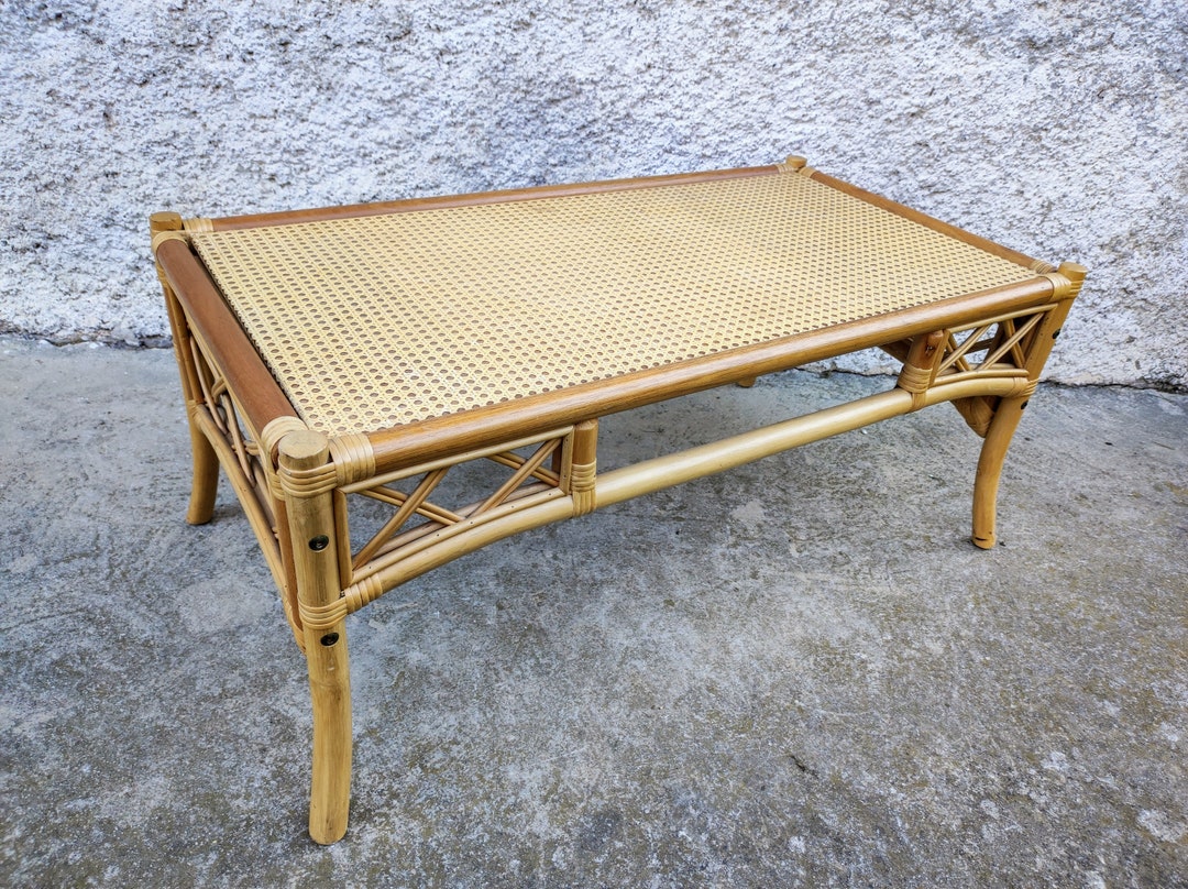 Vintage Rattan Coffee Table/ Wicker Table / Patio Furniture/ Vintage ...