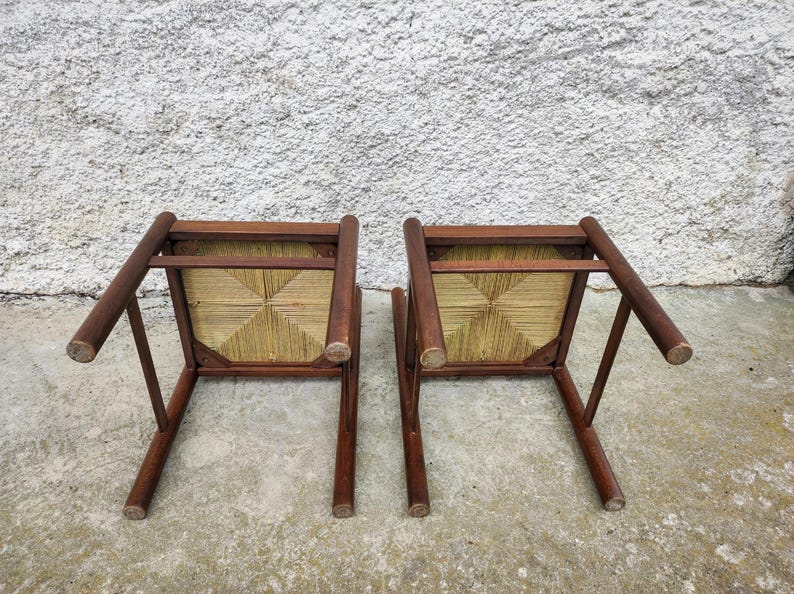 Vintage Pair of Wooden Desk Chairs/ Dining Chairs With Rope Seats ...