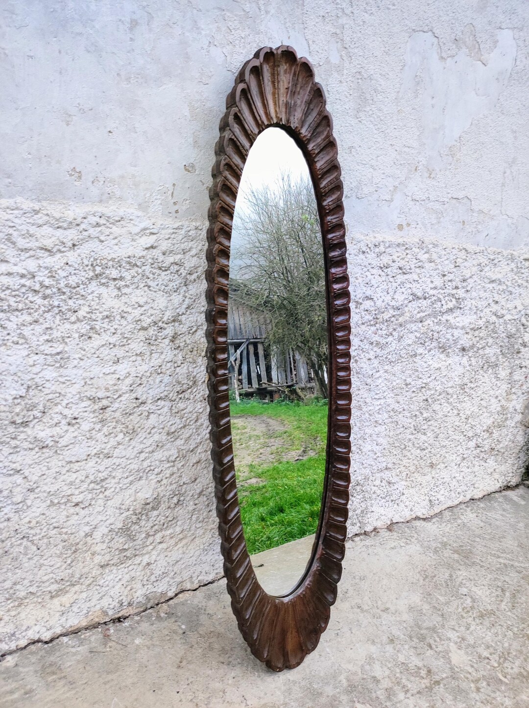 Vintage Mid Century XL Modern Mirror / Retro Wooden Wall Mirror / Space ...