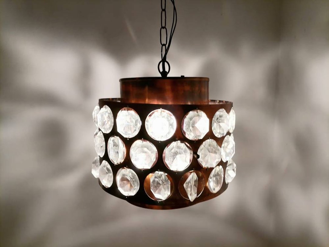 Vintage Modern Ceiling Light/ Cooper and Crystal Tube Pendant Light ...