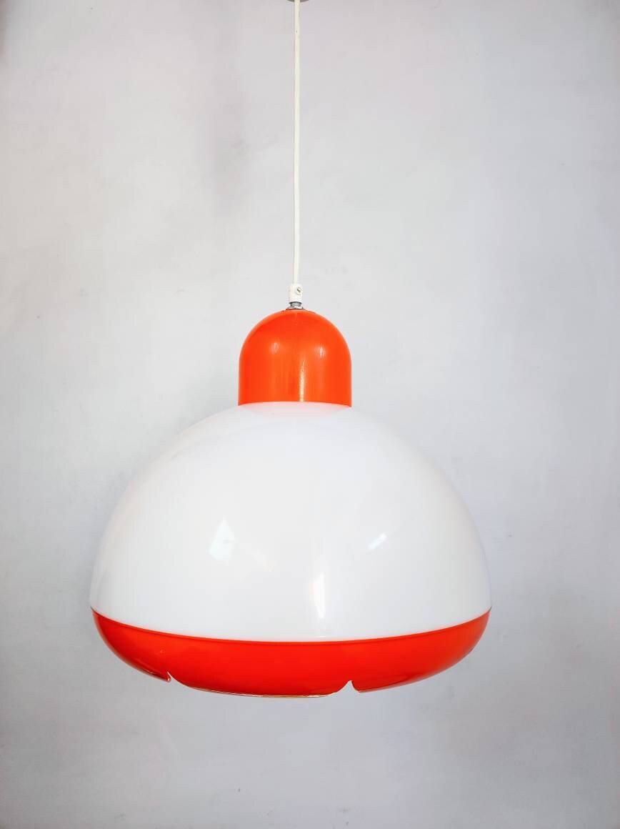 Vintage Ceiling Light/ Plastic Pendant Light/ White and Orange Hanging ...