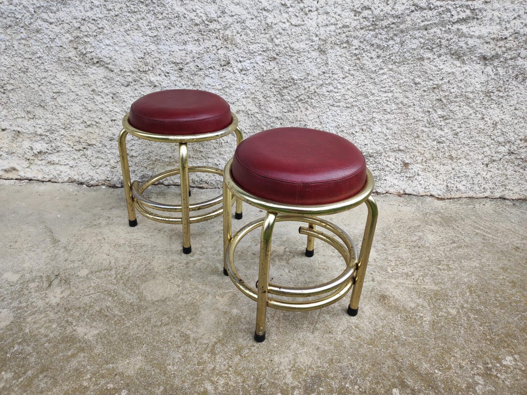 Vintage Pair of Small Leather Bar Stools/ Mini Retro Bar Chairs/ Old ...