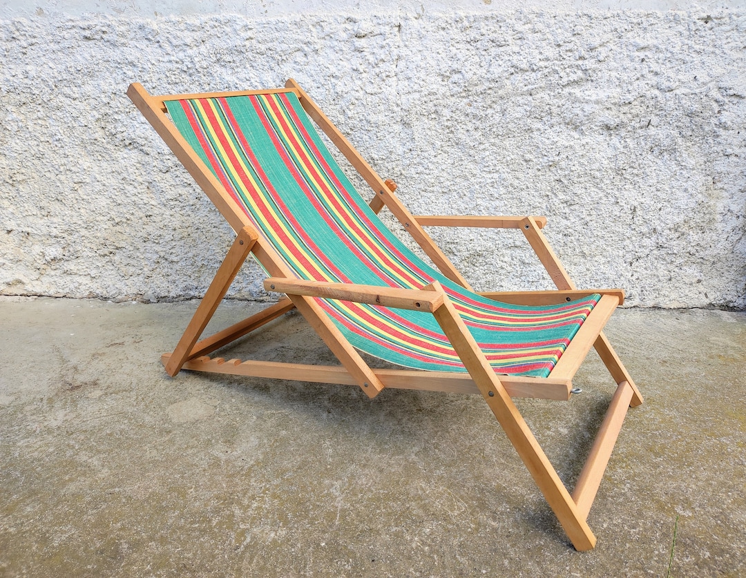 Vintage Wooden Patio Chair/ Retro Deckchair/folding Beach - Etsy