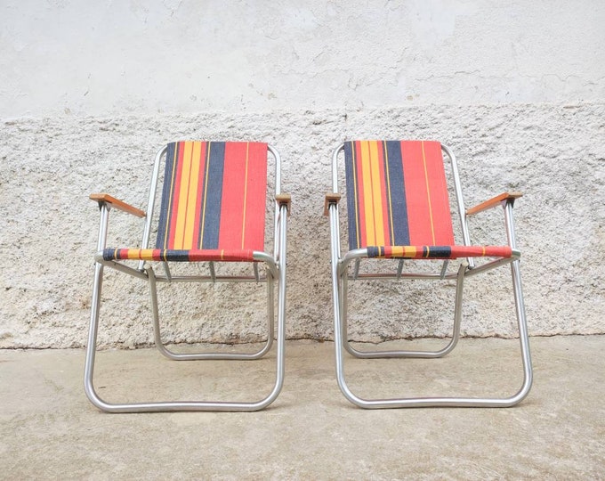 Vintage Pair of Picnic Chairs/ Retro Chairs/ Canvas Chairs/ Metal ...
