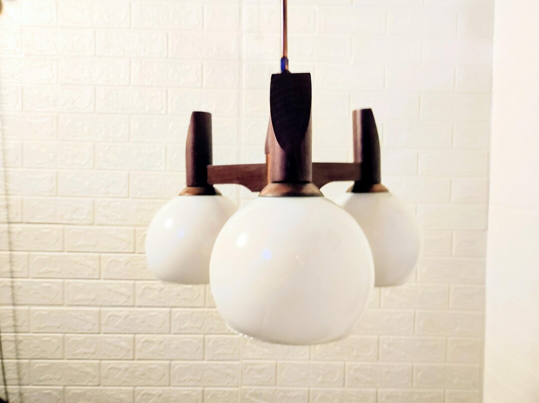 Vintage Mid Century Modern Ceiling Lamp /three Bulb Chandelier/pendant ...