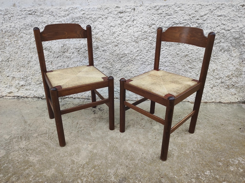 Vintage Pair of Wooden Desk Chairs/ Dining Chairs With Rope Seats ...