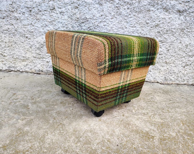 Vintage Mid Century Green Cushion Stool / Mid Century Ottoman on Wheels ...