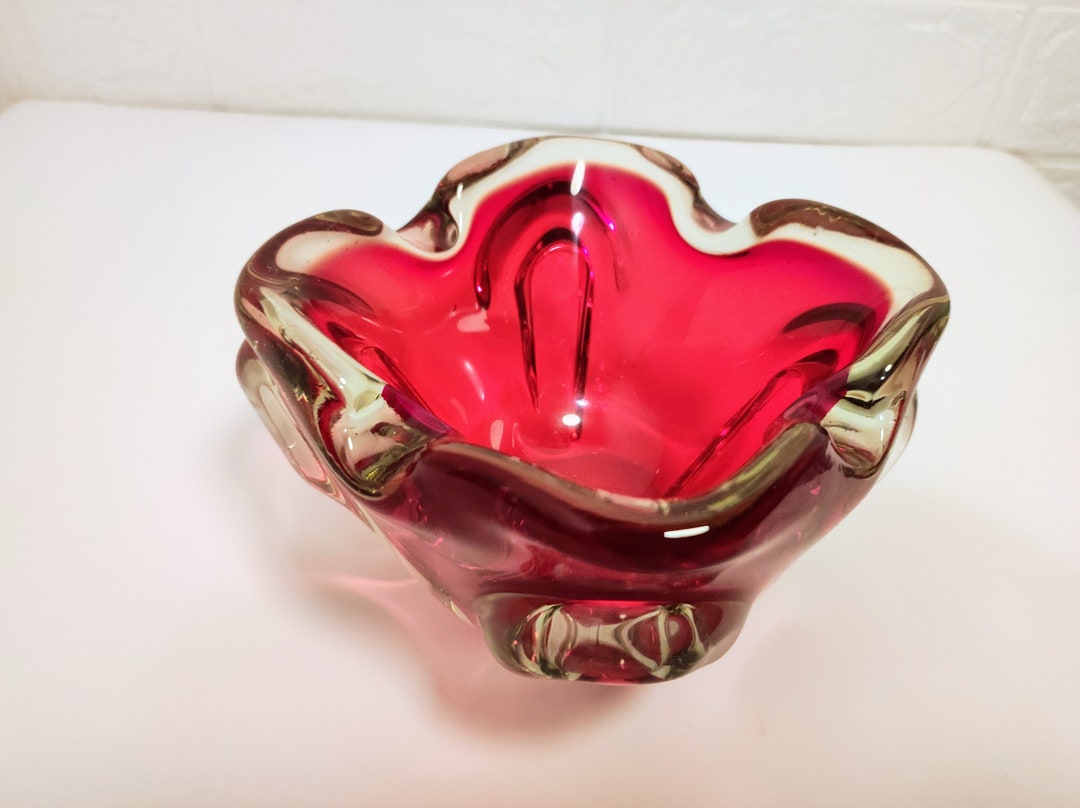 Vintage Glass Ashtray / Red Glass Bowl / Red Ceramic Ashtray / Home ...