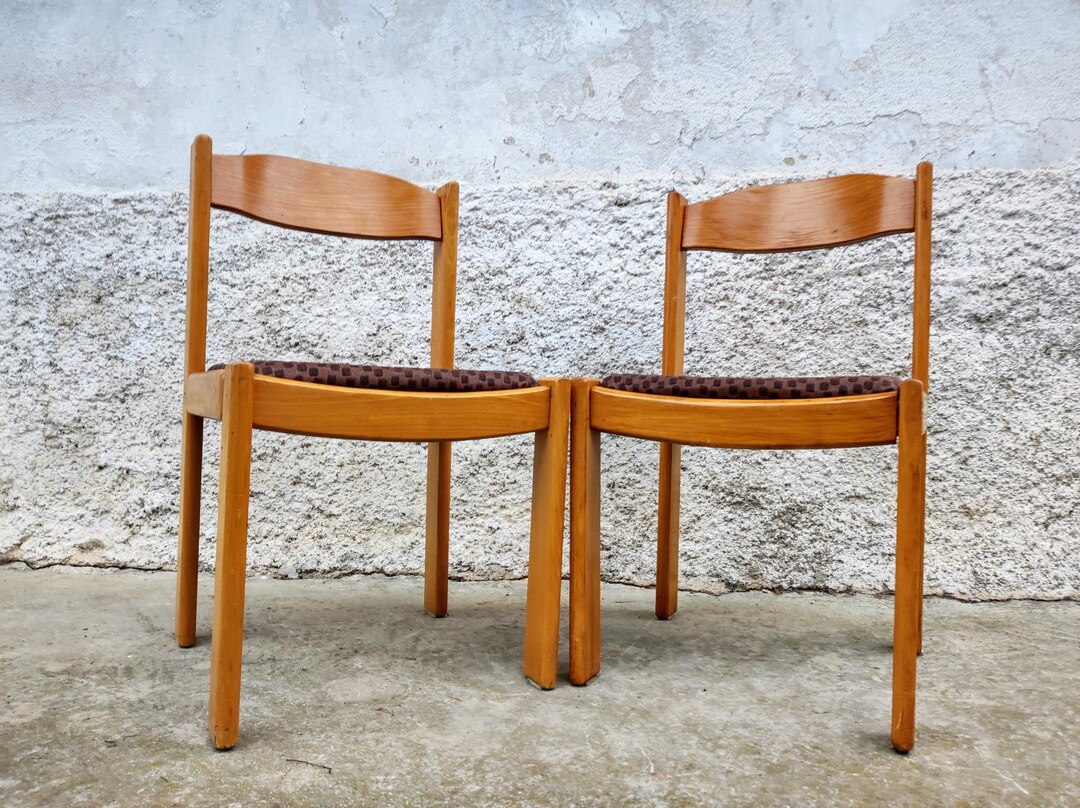 Vintage Pair of Wooden Desk Chairs/ Old Upholstered Dining Chairs ...